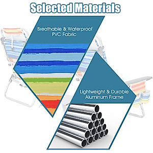 Giantex Beach Chair 2-Pack Sling Camping Chair, Sunbathing Chairs with 5 Adjustable Position, Head Pillow, Storage Bag, Towel Bar, Cup Holders, Folding Fishing Backpack Lawn Chairs