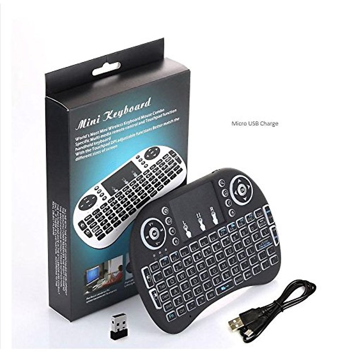 (Upgraded)Rii 2.4GHz Mini Wireless Keyboard with Touchpad,QWERTY,LED Backlit,Portable Keyboard for laptop/PC/Tablets/Windows/Mac/TV/Xbox/PS3/Raspberry Pi .(i8+ Black)