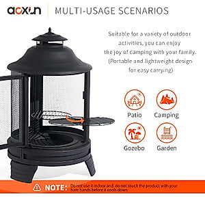 Aoxun Fire Pit Chiminea, 2 in 1 Fire Pit for Outdoor, 28'' x 45'' Large Chiminea Fireplace with Mesh Spark Screen Doors, Outside Wood Burning Fire Pit for Patio, Lawn, Backyard