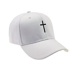 Cross Embroidery Baseball Cap,Adjustable Structured Dad Hat for Men Women Sun Hat (White-1)