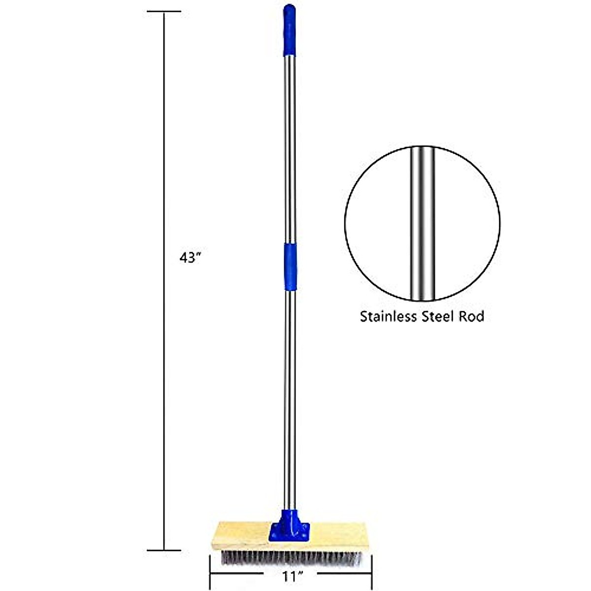 YCUTE Deck Brush, Stainless Steel Wire with Long Handle 43", Perfect for Algae, Tough Stains on Concrete, Swimming Pool, Walkways and Patio