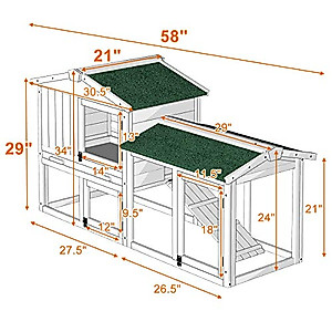 ADTEST Two Tier 58'' Large Wooden Rabbit Hutch, Chicken Coop Bunny Animal Hen Cage House, Pet House for Small Animals with Stairs & Cleaning Tray, Brown