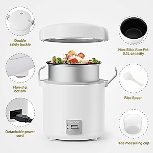 Rice Cooker Small 1-1.5 Cups Uncooked(3 Cups Cooked), Mini Rice Cooker with Removable Nonstick Pot, One Touch&Keep Warm Function, Travel Rice Cooker for Soup Grain Oatmeal Veggie, White