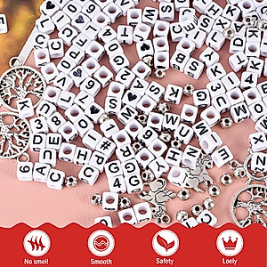 Heflashor 1900pcs Letter Beads for Bracelets 9 Color Acrylic Cube Square Alphabet Number Beads A-Z and Heart Beads with 1 Roll Elastic Crystal String Cord for Jewelry Making/Necklaces,6 X 6mm