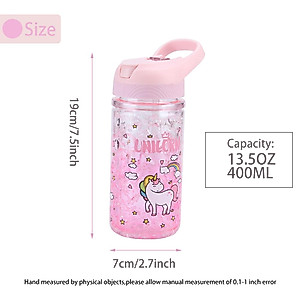 XinHuiGY Unicorn Water Bottles for Girls,Cute Cup with Straw and Safety Lock, Outdoor Indoor Pink Water Bottle with shoulder strap,400ML/13.5oz Kawaii water bottle for girl boy unicorn lover
