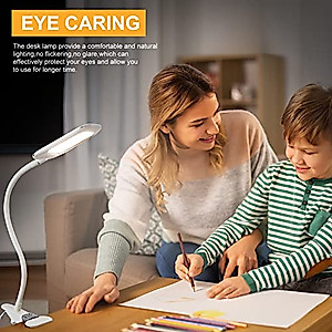 Eye Caring Desk Lamp with Clamp,Full Spectrum Eye Protection LED Clip on Desk Lamp,Dimmable Bright 8W Book Light for Reading in Bed,Daylight USB Powered Adjustable Gooseneck Small Desk Lamp for Dorm