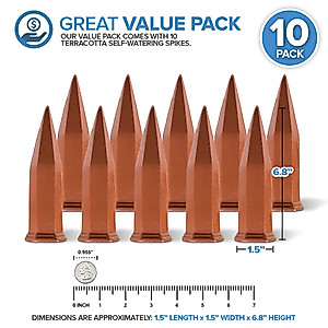 Modern Innovations Ceramic Terracotta Self Watering Spikes (10 Pack) Vacation Automatic Plant Waterer Devices, Indoor/Outdoor Planter Insert, Terra-Cotta Stakes for Potted Plants, Auto-Water System