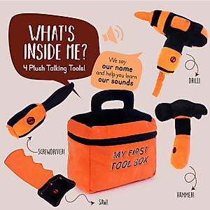 Talking Plush My First Toy Tool Box Set for Toddlers | Includes Cuddly Hammer, Handsaw, Screwdriver, Vibrating Hand Drill, & Zippered Tool Box with Cool Sounds