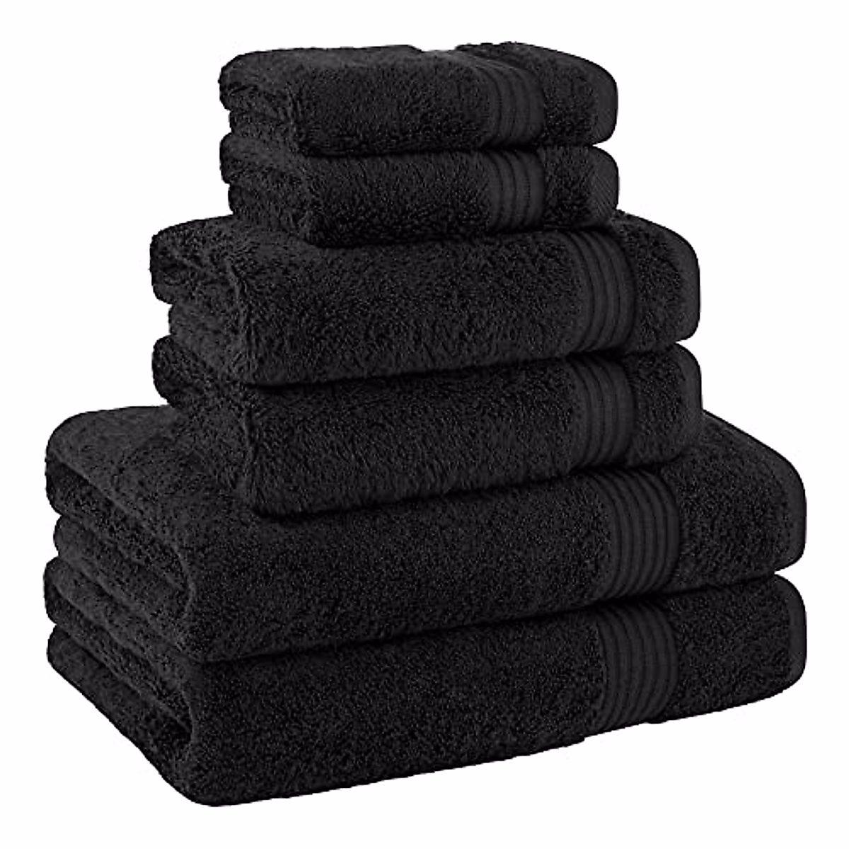 Cotton Paradise 6 Piece Towel Set, 100% Turkish Cotton Soft Absorbent Towels for Bathroom, 2 Bath Towels 2 Hand Towels 2 Washcloths, Black Towel Set