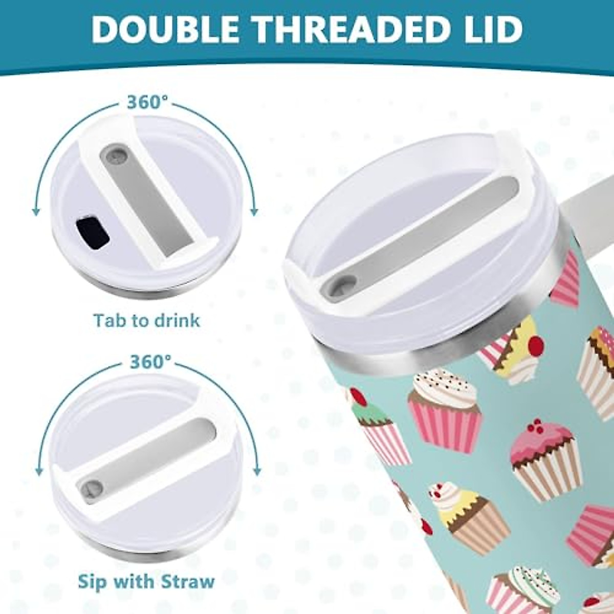 ARGTILDN 30 oz Tumbler Cupcakes Fruit Cherry Insulated Travel Mug with Handle and Straw Lid Stainless Steel Vacuum Coffee Cup Tea Beverage Container Water Bottles for Car Sports office