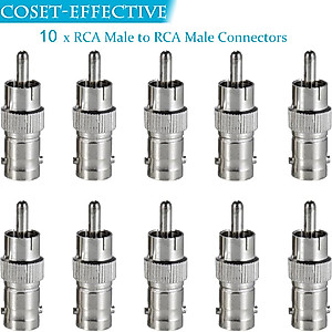 Warmstor 10 Pack BNC Female Jack to RCA Male Plug Adapter Converter Straight Connector for CCTV Security Camera