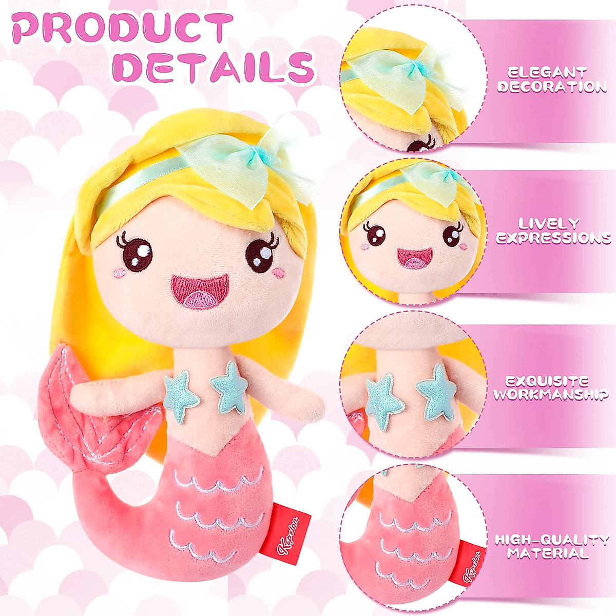 Civaner 4 Pcs 7.8" Mermaid Stuffed Animal Mermaid Plush Toys for Girls Ocean Princess Dolls Mermaid Birthday Decorations for Women(Cute Style)