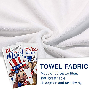 Seliem 4th of July America The Beautiful Patriotic Cow Kitchen Dish Towel Set of 2, Highland Cattle Stars Stripes Hand Towel Drying Baking Cooking Cloth, Summer Holiday USA Kitchen Decor 18x26 Inches