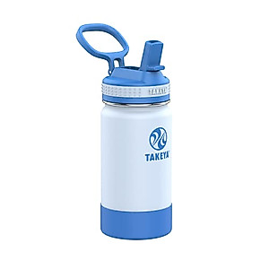 Takeya Actives Kids Insulated Stainless Steel Water Bottle with Straw Lid, 14 Ounce, New Day Blue