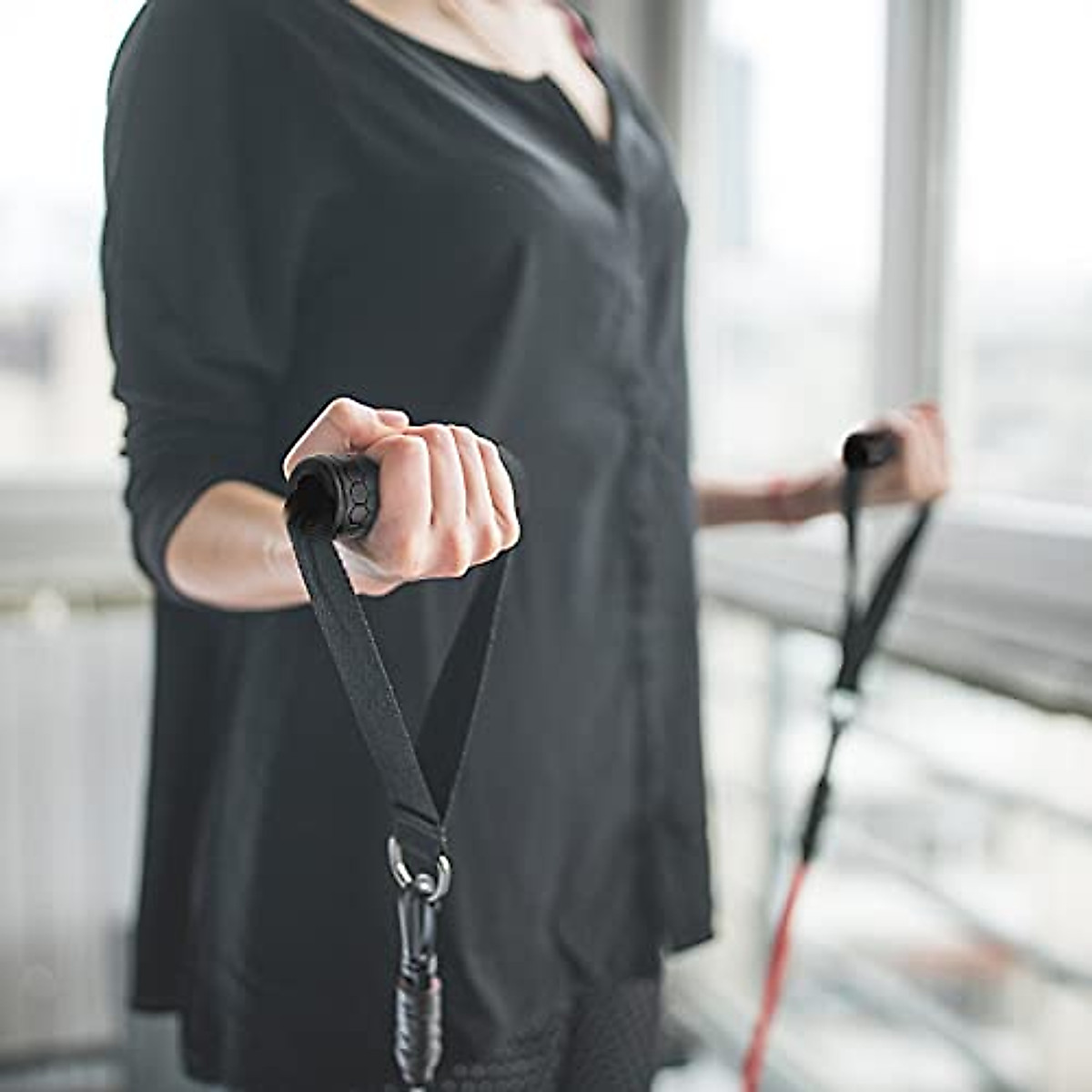 2 Pcs Resistance Bands Handle, Cable Machine Attachments Fitness Grips Strap Stirrup Handle with ABS Cores Silicon Grip for Gym Pilates Yoga Crossover Triceps Exercise