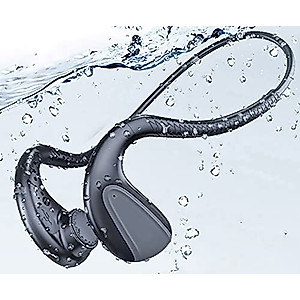 IKXO Waterproof Bone Conduction Headphones Bluetooth 5.0 Wireless Earbuds IPX8 Open Ear Underwater Bluetooth Gym Headphones with Microphone for Swimming Running, Sports