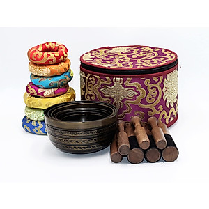 SANSKAR NEPAL Tibetan Singing Bowl Set of 7 High Sided Black with Carry Box | Bells for Meditation and Yoga | Sound Therapy Instruments | Singing Bowl Set for Chakra Healing