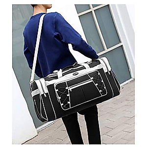 Travel Duffle Bags for Men Weekender Over Night Carry On Bag Lightweight Extra Large Oxford Duffel Gym Sturdy Luggage Water-Proof for Men & Women 26" (Blue Gold), Black White, X-Large