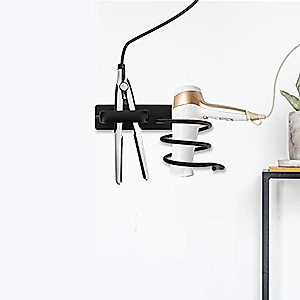 Black Hair Dryer Holder Wall Mounted, Bathroom Hair Styling Care Tool Organizer for Blow Dryer, Hair Straighteners, Space Saving Storage Bracket with Plug Hook & Cup