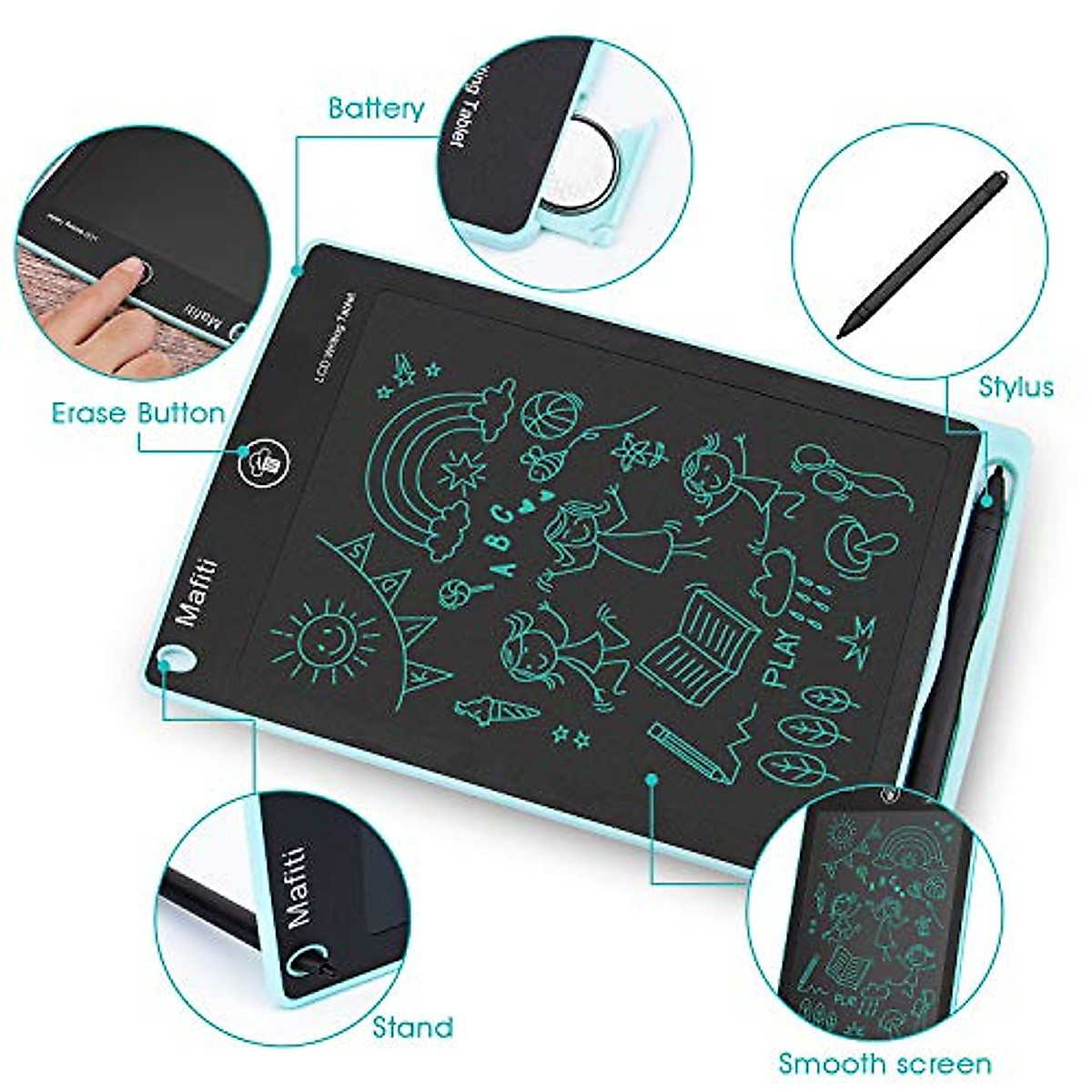 Mafiti LCD Writing Tablet 8.5 Inch Electronic Writing Drawing Pads Portable Doodle Board Gifts for Kids Office Memo Home Whiteboard Cyan