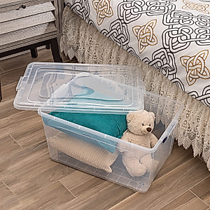 Superio 44 Qt Clear Plastic Storage Bin with Lid and Wheels, Non-Toxic, BPA Free, Odor Free, Organizer Storage Box, Stackable Plastic Tote for Home, Garage, Closet