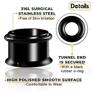 BIG GAUGES Pair of Surgical Steel 1 1/2 38mm Black Anodized Single Flared Piercing Ear flesh Tunnel Stretcher O-ring Earring Plug BG5360