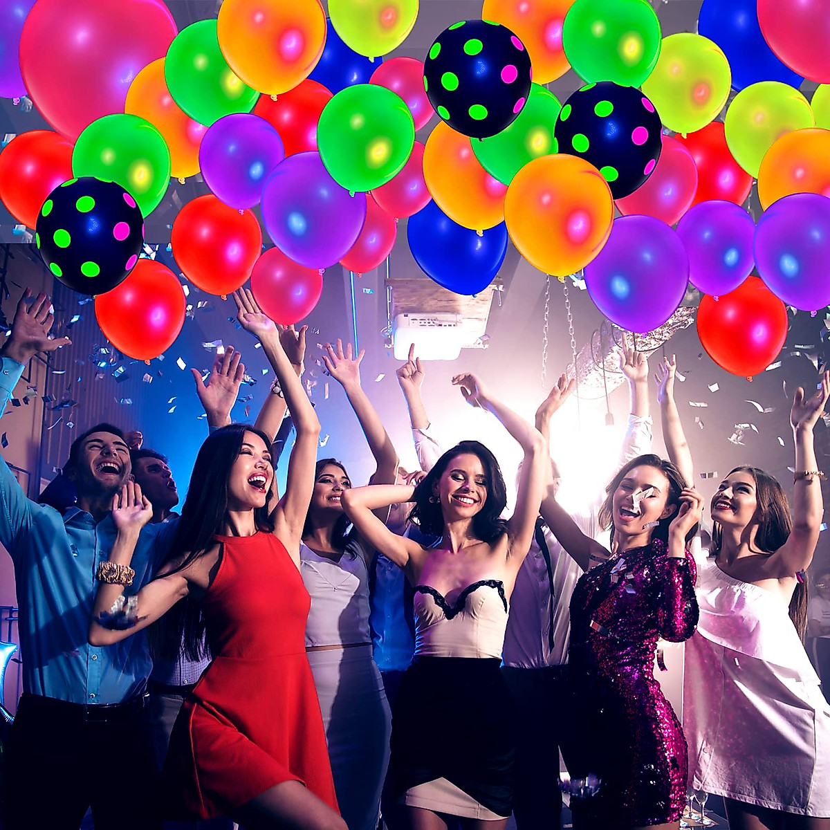 100 Pcs Neon Balloons, 12”UV Colorful Blacklight Balloons Glow in the Dark Luminous Helium Latex Balloon for Birthday, Wedding, Neon Party, Glow Party Decorations Supplies