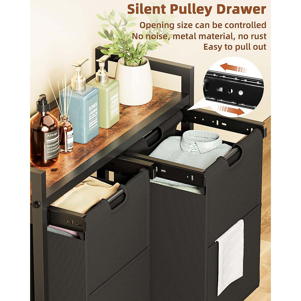 Cunutak Upgrade Laundry Hamper with Shelf, Silent Drawer Laundry Basket Organizers with Pull-Out, Laundry Hamper 2 Section and Removable Bags, 2 X 50L Laundry Sorter for Laundry Room, Bathroom