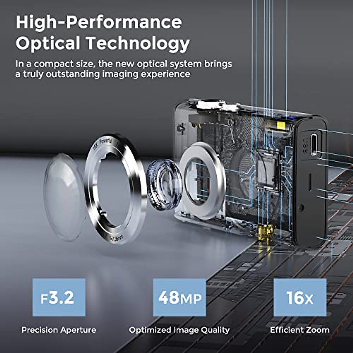 Digital Camera Auto Focus 2.7K Vlogging Camera HD 48MP 16X Digital Zoom Camera with 32G Memory Card 2 Batteries YouTube Portable Mini Compact Camera for Kids Teens Adult Beginner