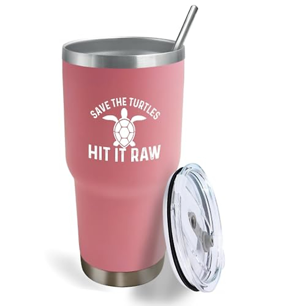 liabiliies Travel Coffee Tumbler 30 oz save the turtles hit it raw Tumbler with Lid and Straw Insulated Tumblers Stainless Steel Tumbler