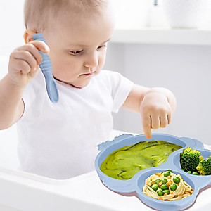 UHdod Silicone Baby Feeding Set, 12 PCS Baby Led Weaning Supplies with Suction Baby Plate and Bowl Set, Baby Spoon and Fork, Adjustable Bib, Sippy Cup with Straw and Lid, Baby Utensils for 6+Months