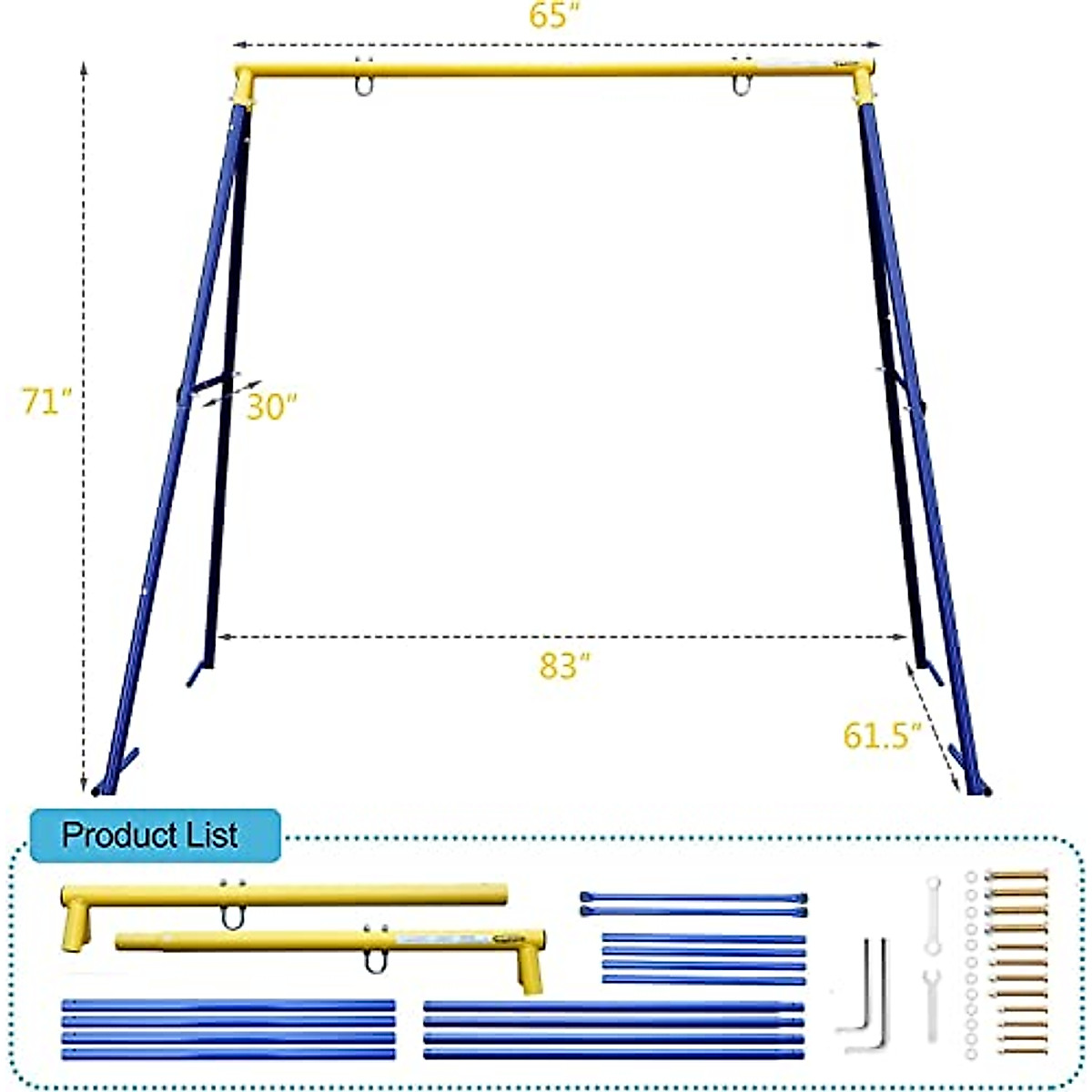 Hishine Swing Stand Heavy Duty Swing Frame Full Steel Metal Frame Swing Set for Backyard, Blue&Yellow (Swing NOT Included)