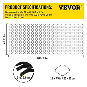 VEVOR Ground Grid 27 ft x 4 ft, 1885 lbs per Sq Ft Load Geo Grid, 2" Depth Permeable Stabilization System for DIY Patio, Walkway, Shed Base, Light Vehicle Driveway, Parking Lot, Grass, and Gravel