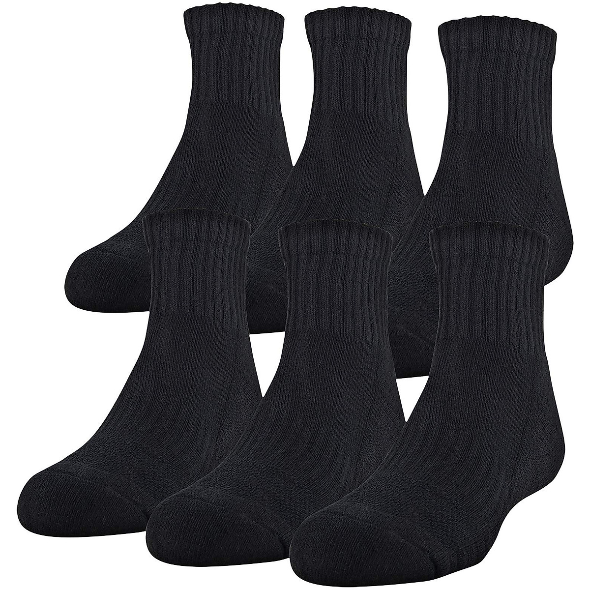 Under Armour Youth Training Cotton Quarter Socks, Multipairs , Black (6-Pairs) , Small