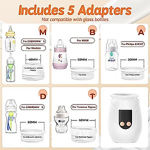Baby Bottle Warmer for Breastmilk with 5 Adapters, Quick Heating Portable Bottle Warmer Rechargeable Travel Bottle Warmer with 5-Temperature Real-time Display & Beep Prompts, Baby Brew Bottle Warmer