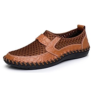 TASOGEN Summer Men's Mesh Breathable Walking Loafers,Outdoor Lightweight Slip-on, Mesh Casual Shoes,Stitching Honeycomb Hiking Shoes Durable Soft Leather-Brown 41