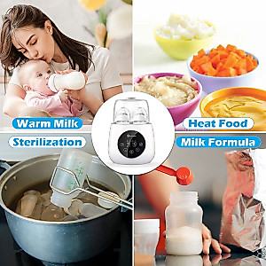 EIVOTOR 6 in 1 Baby Bottle Warmer, Double Bottle Steam Sterilizer Food Heater for Evenly Warm Breast Milk or Formula, LED Panel Control Real-time Display, BPA Free