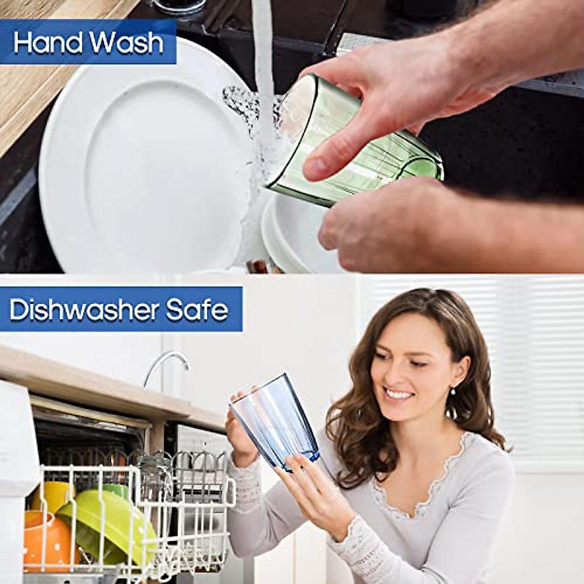 ZEAYEA Set of 6 Acrylic Drinking Cups, 14 oz Unbreakable Water Tumblers, Reusable Plastic Drinking Glasses, Stackable Beverage Tumbler for Water, Juice, Lemonade, Ice Coffee, BPA-free, Dishwasher Safe