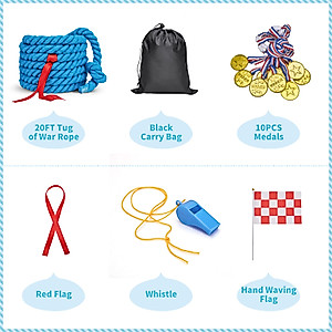 Tug of War Rope for Kids and Adults,Outdoor Games Field Day Family Reunion Birthday Party Games, Summer Outside Yard Backyard Lawn Games, Camping Picnic Carnival Games,Team Building (Blue, 20FT)