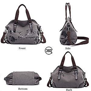 Women Handbag Casual Vintage Hobo Canvas Daily Purse Shoulder Tote Shopper Bag (19.68''H* 15.74''L* 6.29''W, Gray)