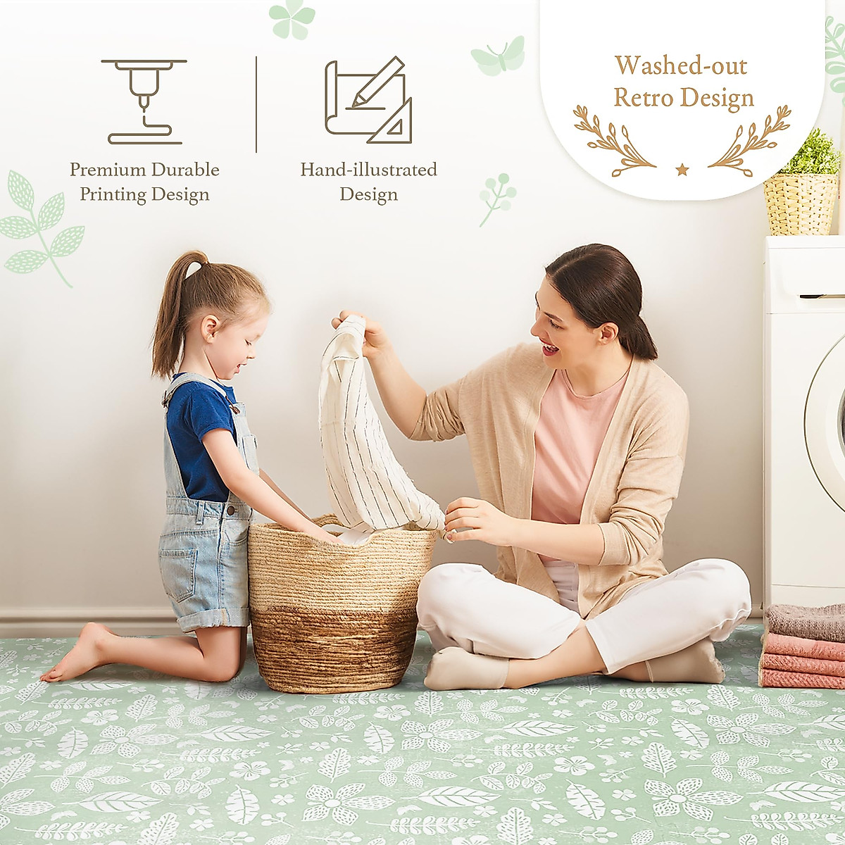 Popsykosy Premium Exercise & Baby Foam Play Mats - Stylish & Large Non-Toxic Puzzle Floor Mat - 6 Tiles - Spacious 6ft x 4ft - Peel-Resistant Reinforced - Soft, Thick, Waterproof - Olive Green