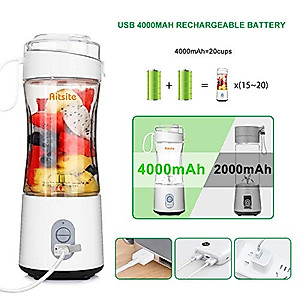 Aitsite Portable Blender, USB Rechargeable Personal Size Juicer Cup with 2 Straws, blend jet blenders portable with 6 3D Blades Fruit Mixer for Home,Travel, Office, Outdoors -White.