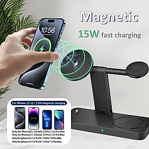 Magnetic Charging Station,PDKUAI for MagSafe 4 in 1 Fast Wireless Charger Stand for iPhone 15,14,13,12 Pro/Max/Mini/Plus, Apple Watch 9/8/7/6/SE/5/4/Ultra and Airpods Pro/3/2/1 with Adapter-Black