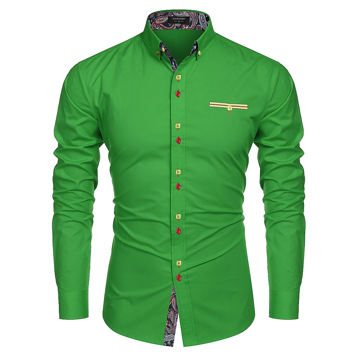 Coofandy Men's Fashion Slim Fit Dress Shirt Casual Shirt, 01-green, Medium