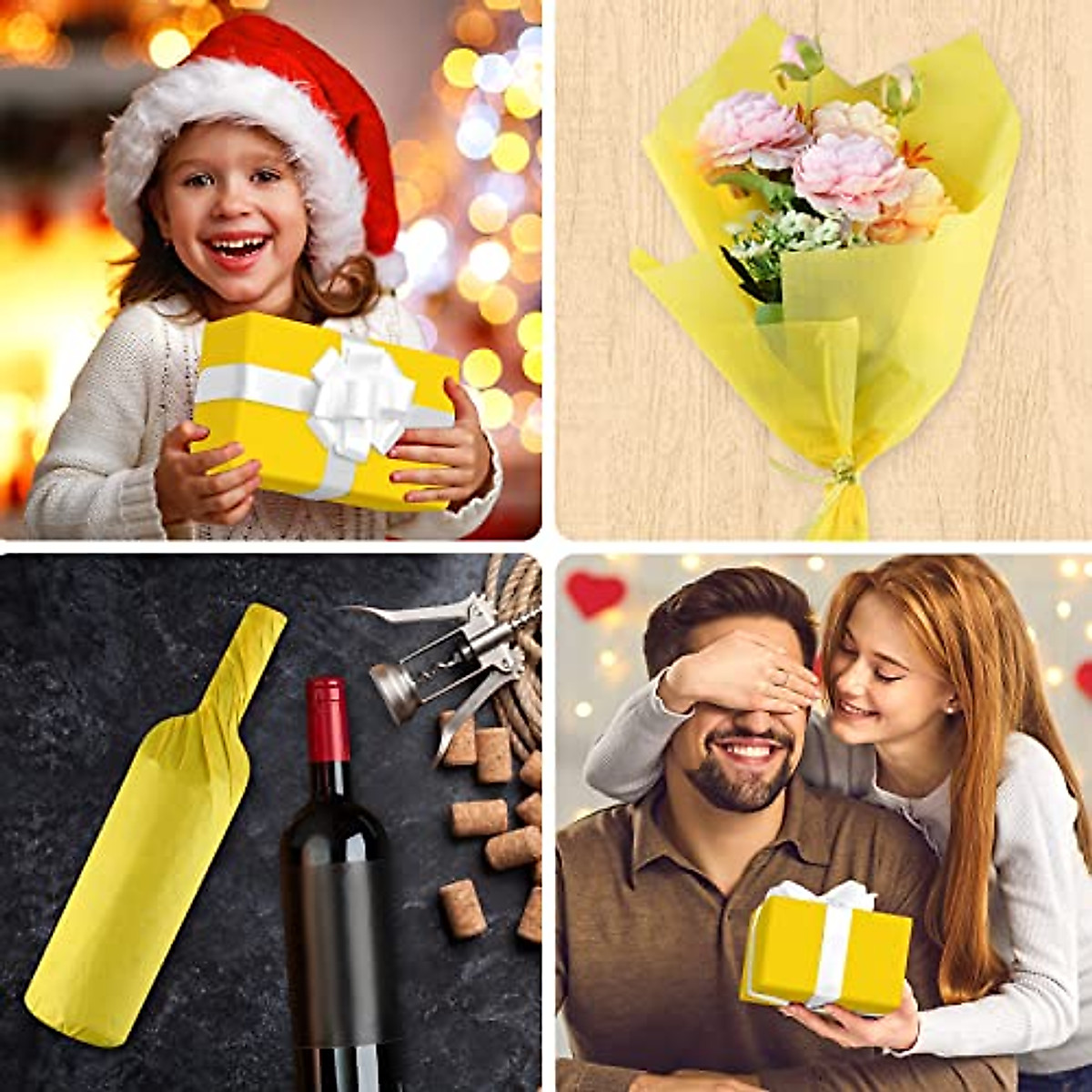 NEBURORA Yellow Tissue Paper for Gift Bags 60 Sheets Yellow Wrapping Tissue Paper Bulk 14 X 20 Inch Bright Yellow Packaging Paper for Gift Wrap Filler Crafts Birthday Wedding Sunflower Party(Yellow