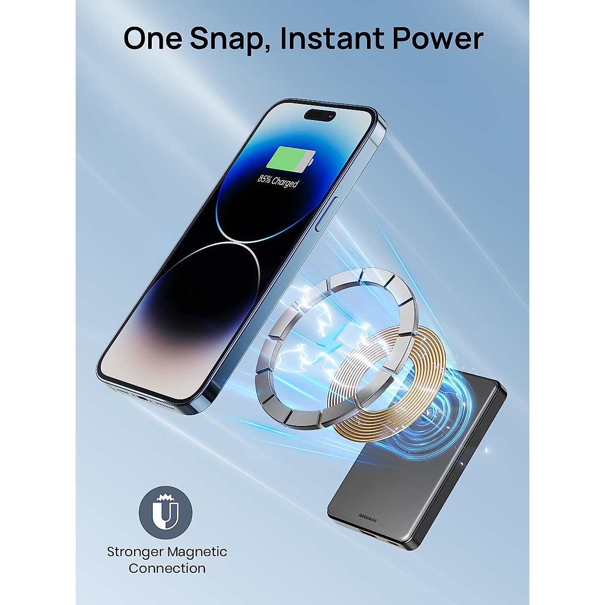 Wireless Magnetic Power Bank,2 Pack 𝟏𝟎𝟎𝟎𝟎𝐦𝐚𝐡 Battery Pack with Super Magnetic,USB A&C,for Magsafe,Mini Wireless Portable Charger Compatible with iPhone 15/14/13/12 Series,Black and Off-white