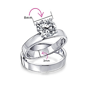 Personalize Classic Simple 2CT Cubic Zirconia Round Solitaire Wide Band AAA CZ Anniversary Engagement Wedding Ring Set For Women .925 Sterling Silver Customizable