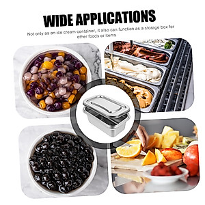 OUNONA 3pcs Ice Cream Box Stainless Steel Refrigerator Round Container with Lid Freezer Container Empty Ice Cream Containers Refrigerator Food Storage Bin Household Storage Box, 17X11X7CM, Silver