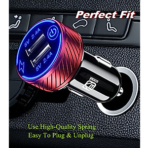 【2Pack】 USB Car Charger, Dual USB Port Car Charger Adapter, 5V/4.8A Charge Car Phone Charger with Blue LED & Touch Switch Fit for iPhone 13/12 Pro/Max/8, Galaxy S21/20/10/9 (Red)