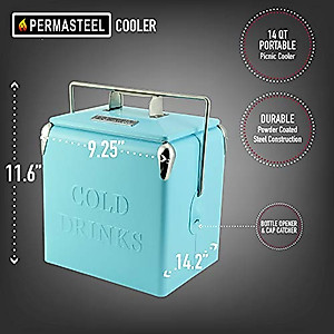 Permasteel PS-205-14QT Turq-AM 14 Quart Portable Picnic Cooler, Turquoise
